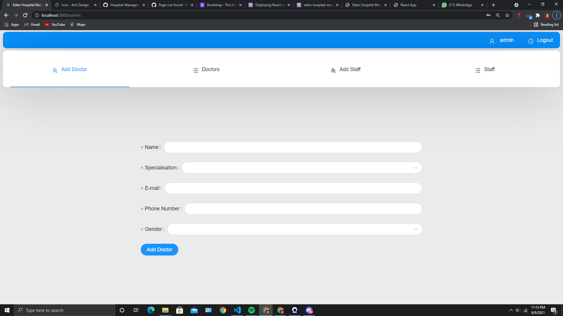 GitHub - Turwash/HospitalManagementSystem: Hospital Management System using ReactJs