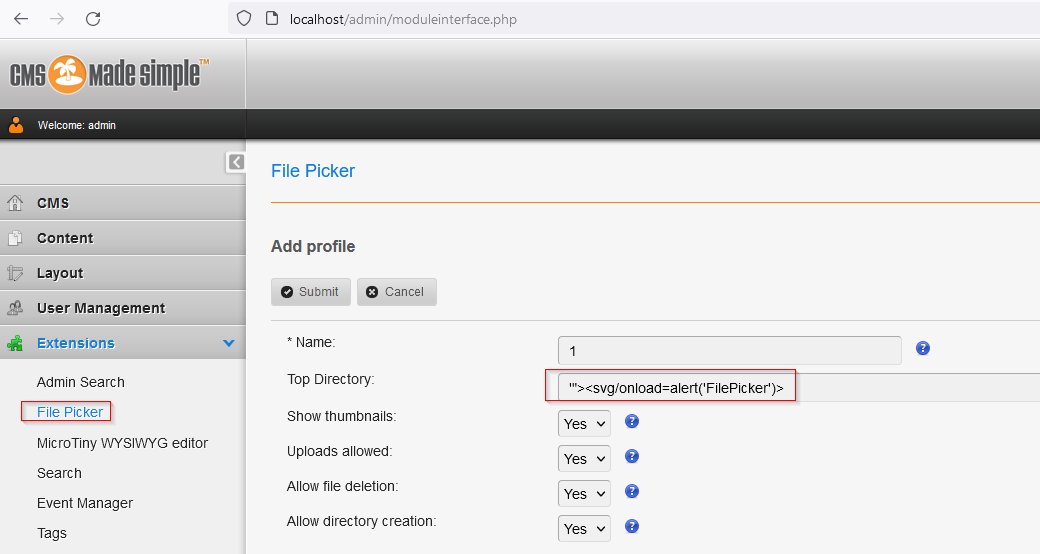 GitHub - sromanhu/CVE-2023-43360-CMSmadesimple-Stored-XSS---File-Picker-extension: Cross Site ...