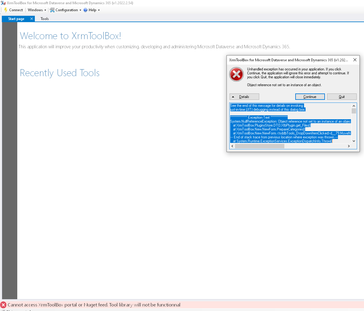 [BUG]: Cannot access XrmToolBox portal or Nuget feed. Tool library will not be functional ...