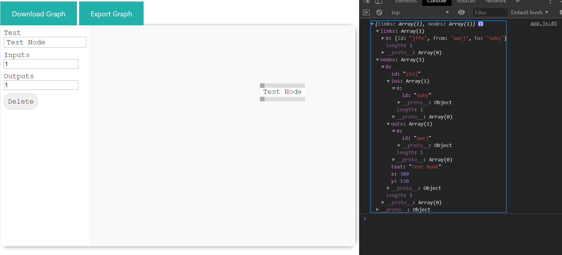 Connecting the input to output of same node hides the link behind ...