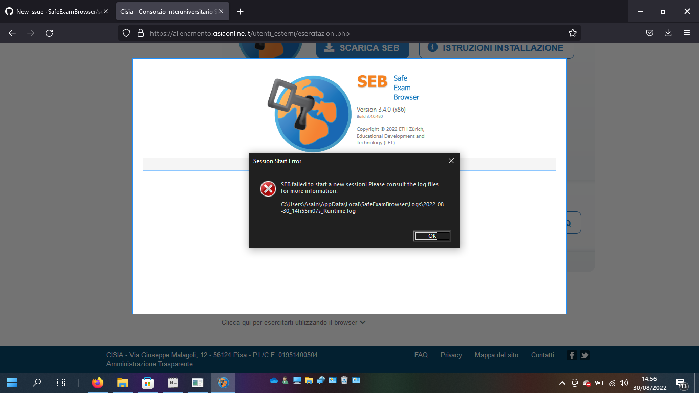 Issue in connecting to CISIA (ITA) · Issue #457 · SafeExamBrowser/seb-win-refactoring · GitHub