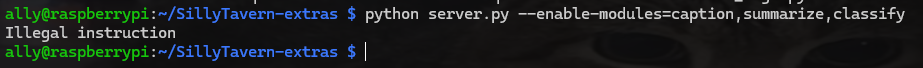 "Illegal instruction" on RPI 4b · Issue #152 · SillyTavern/SillyTavern-Extras · GitHub