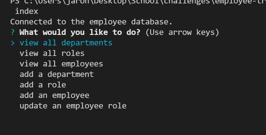 GitHub - Jaron15/employee-tracker: For this project I used mysql, inquirer, and Node.js to ...