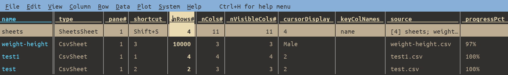 First row in the All Sheets Sheet is not sorted. · Issue #1620 · saulpw/visidata · GitHub