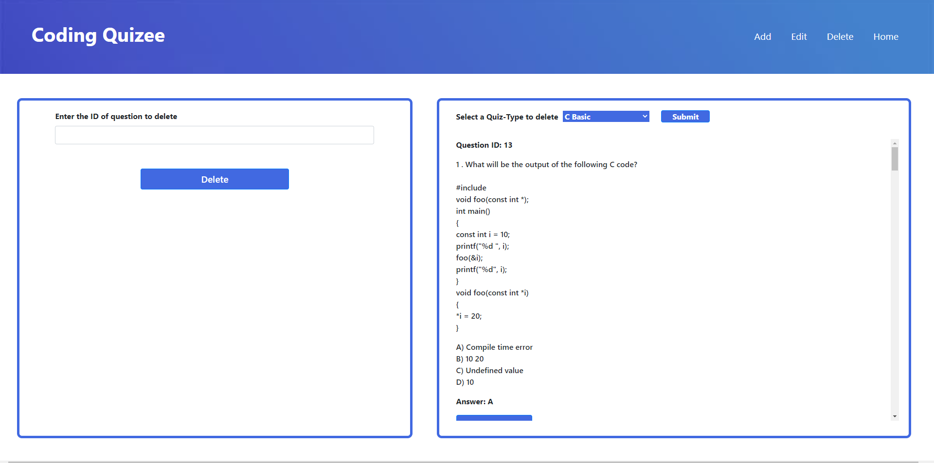 GitHub - DarshanPoralu/Coding-Quizee: It's a quiz website based on ...