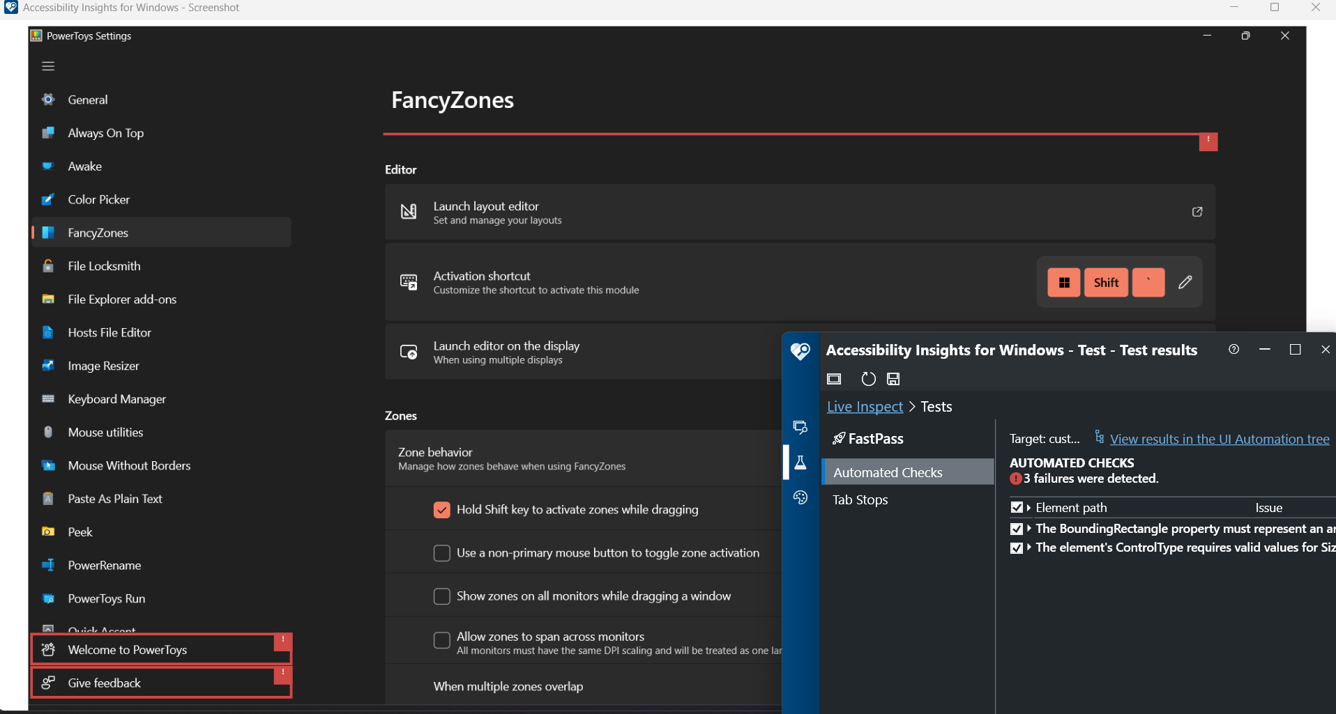 {Freeway-Bug}[Power Toys - Fancy Zones]: A button must support one of these patterns: Invoke ...