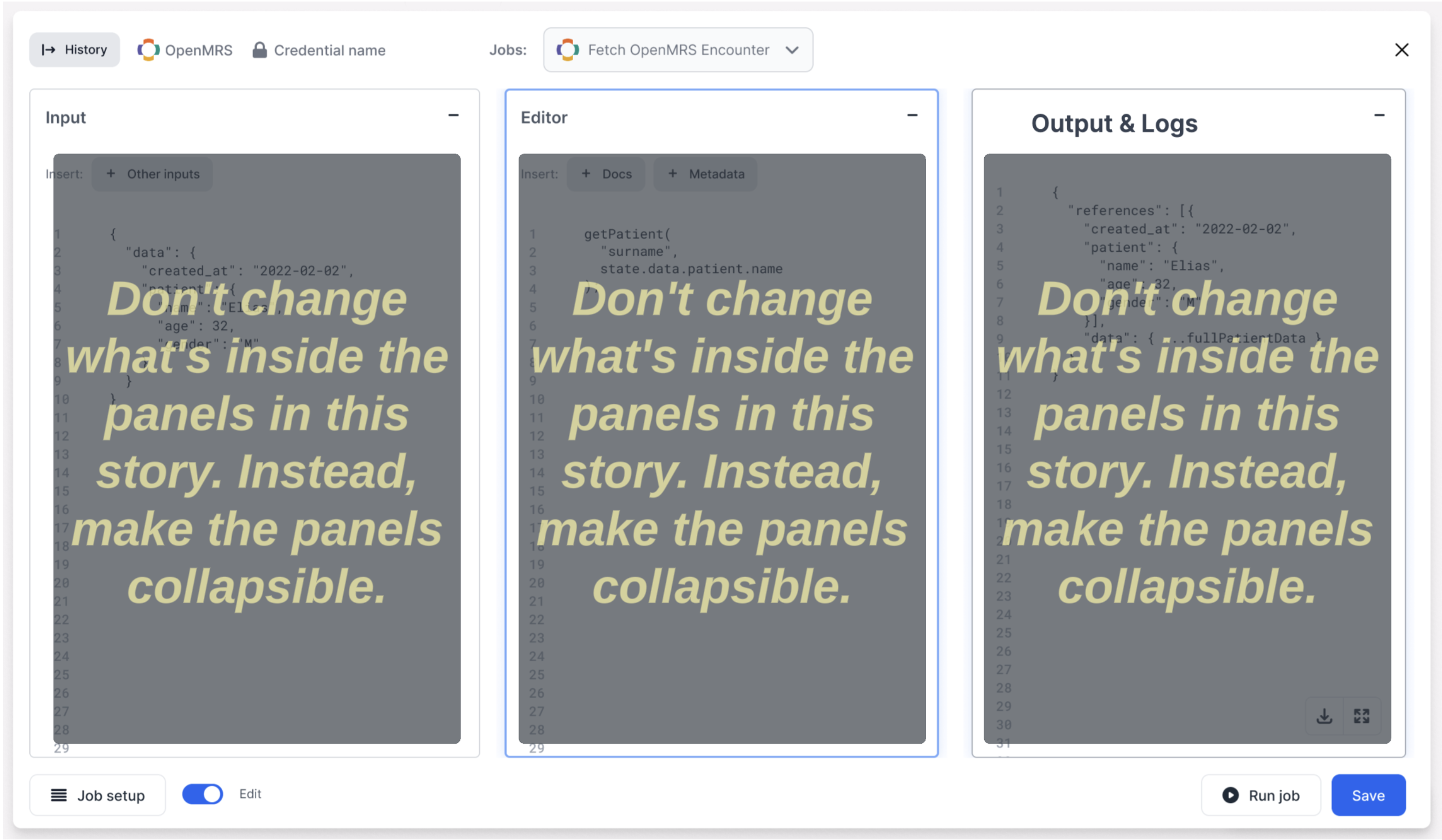 Collapsible panels for Job Editor interface · Issue #1025 · OpenFn/Lightning · GitHub