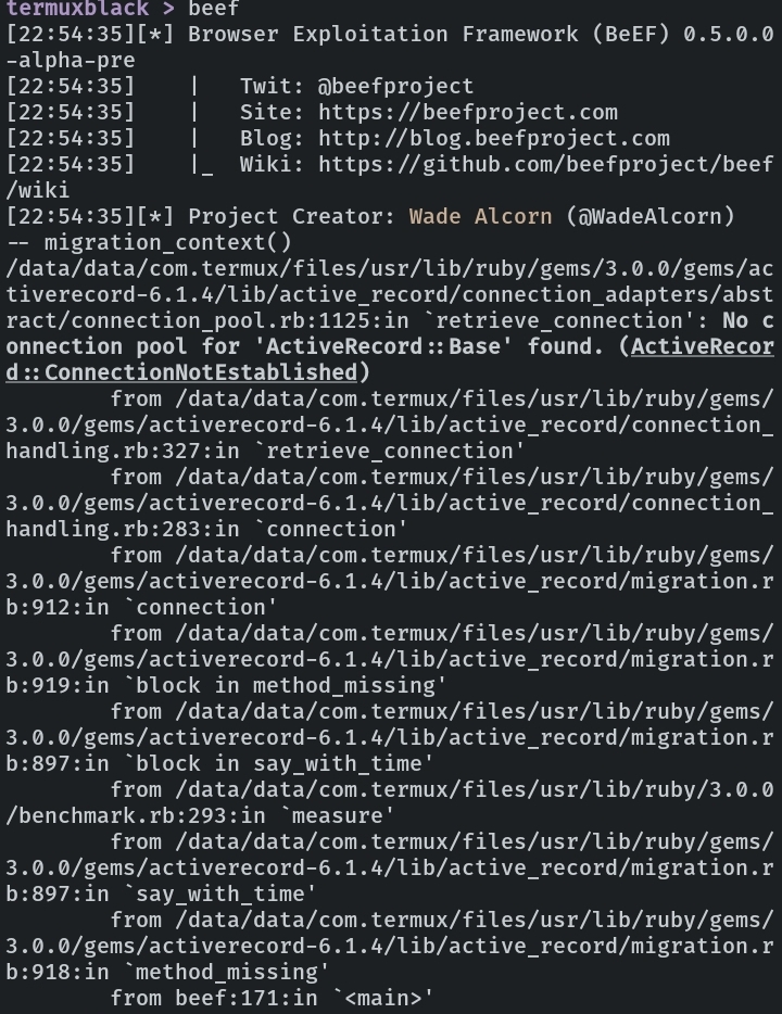 No connection pool for ActiveRecord::Base found · Issue #2128 · beefproject/beef · GitHub