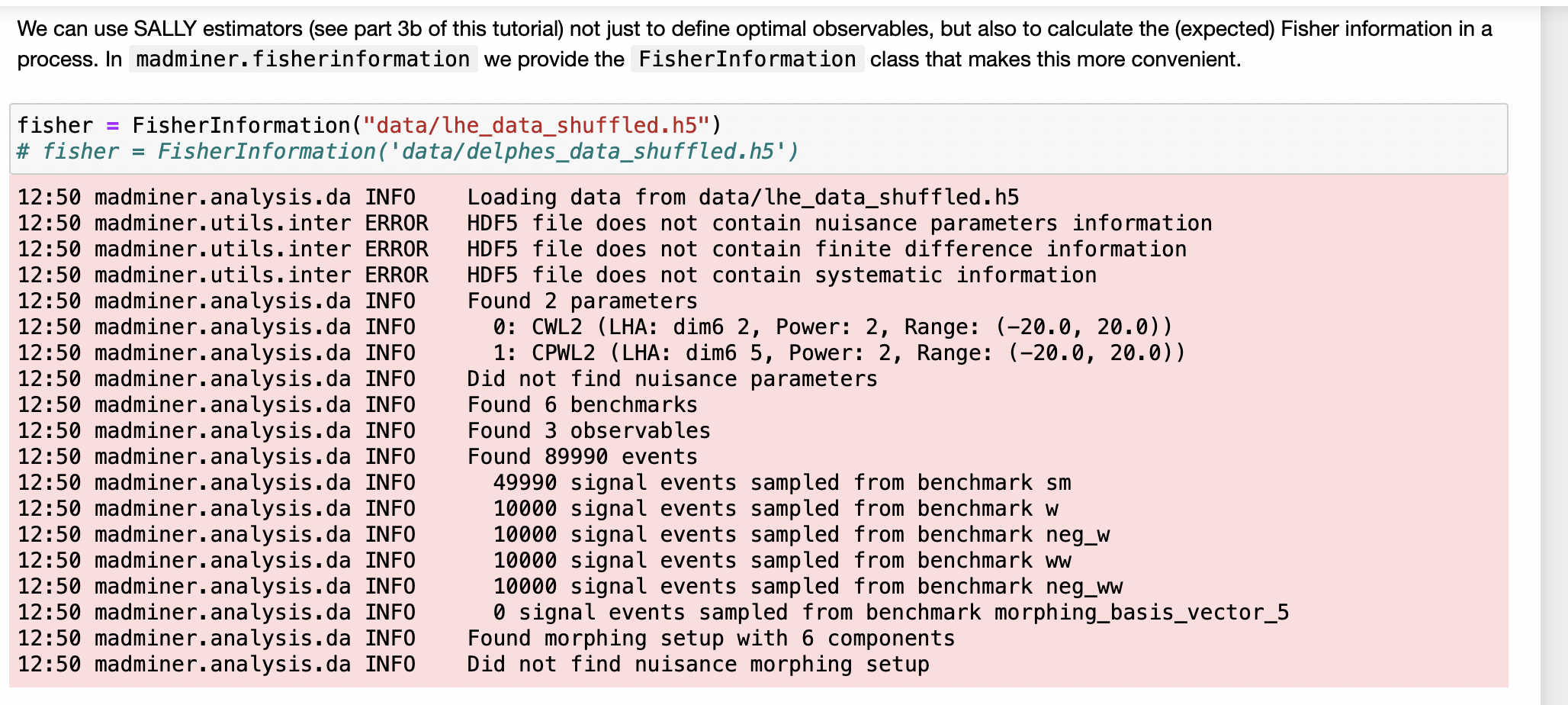 Error calculating Fisher information in MadMiner(v0.9.3) · Issue #517 · madminer-tool/madminer ...
