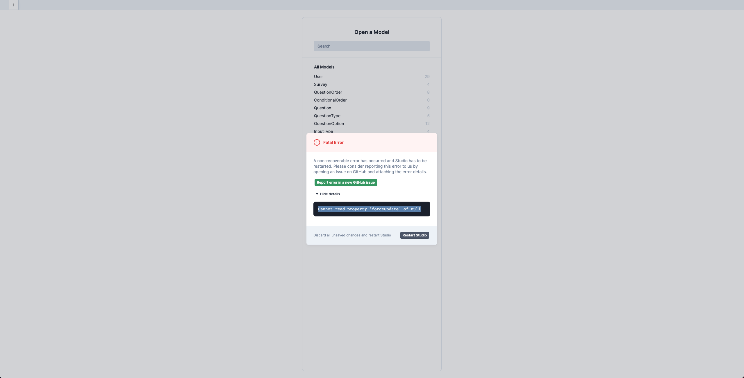 Cannot read property 'forceUpdate' of null · Issue #577 · prisma/studio · GitHub