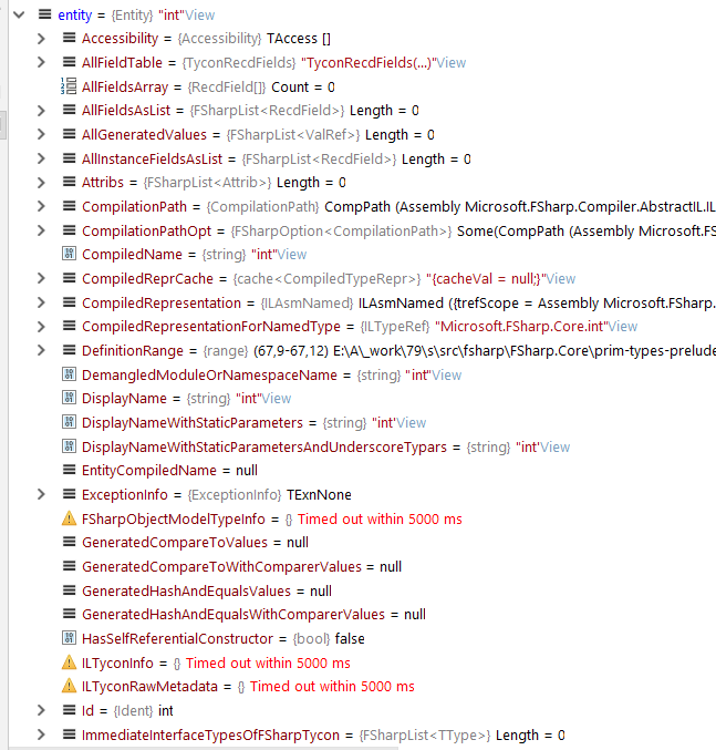 Inspecting Microsoft.FSharp.Compiler.Tast.Entity in debugger crashes the debugger · Issue #5021 ...