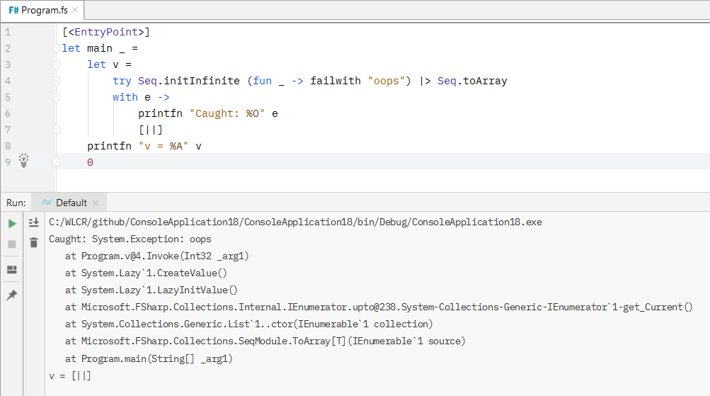 Exception that occurs in Seq.initInfinite cannot be handled · Issue ...