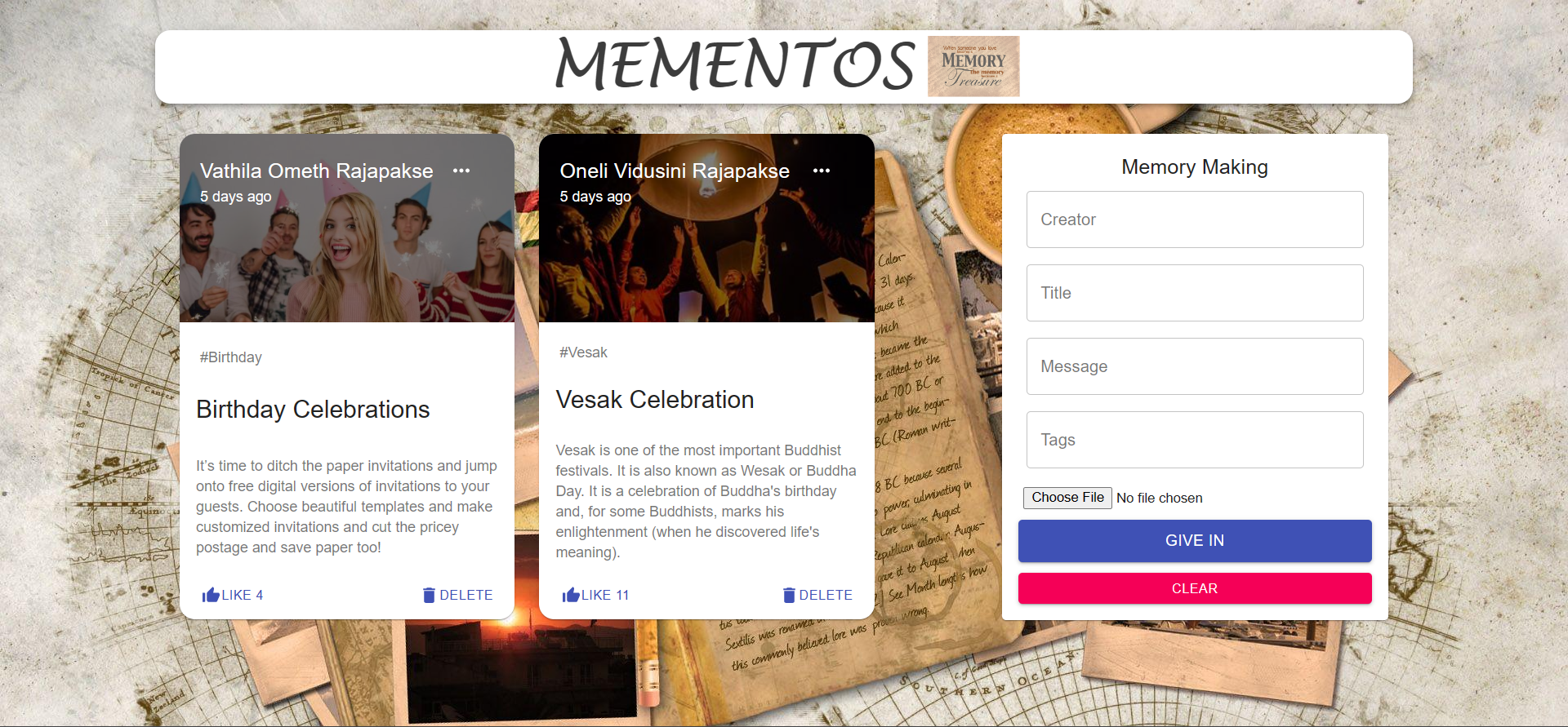 GitHub - VathilaRajapakse/Memory_Project: People can show their daily experiences and their ...