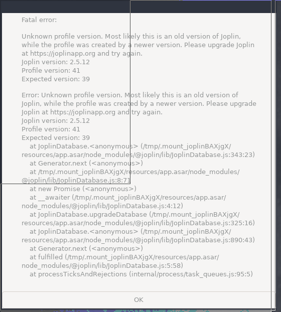Fatal Error Unkown Profile Version · Issue 5865 · Laurent22joplin · Github