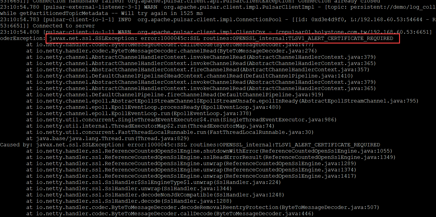 Error during handshake for tls auth by apache pulsar client on linux server · Issue #12313 ...