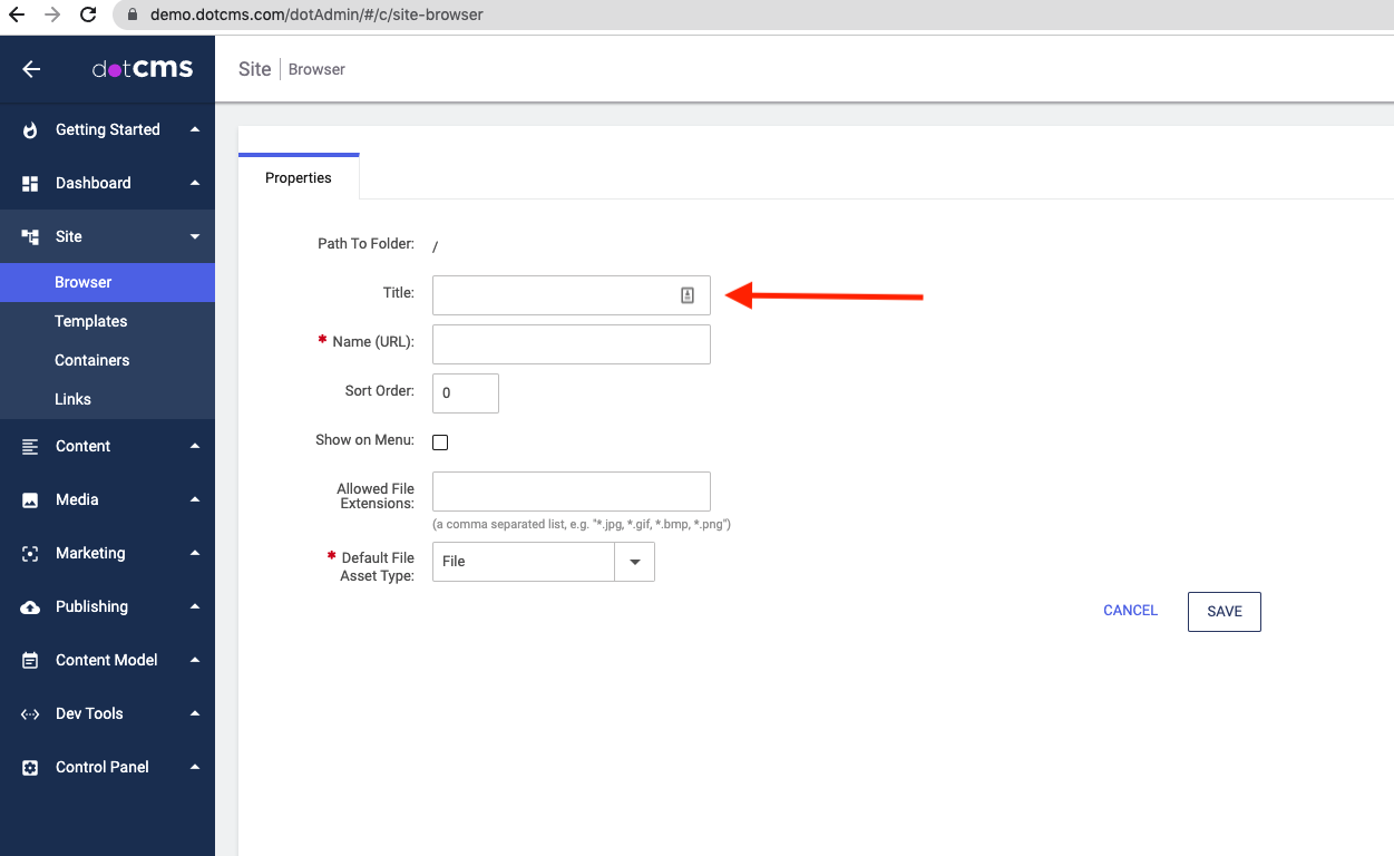 The system allows the creation of folders with empty title · Issue #21129 · dotCMS/core · GitHub