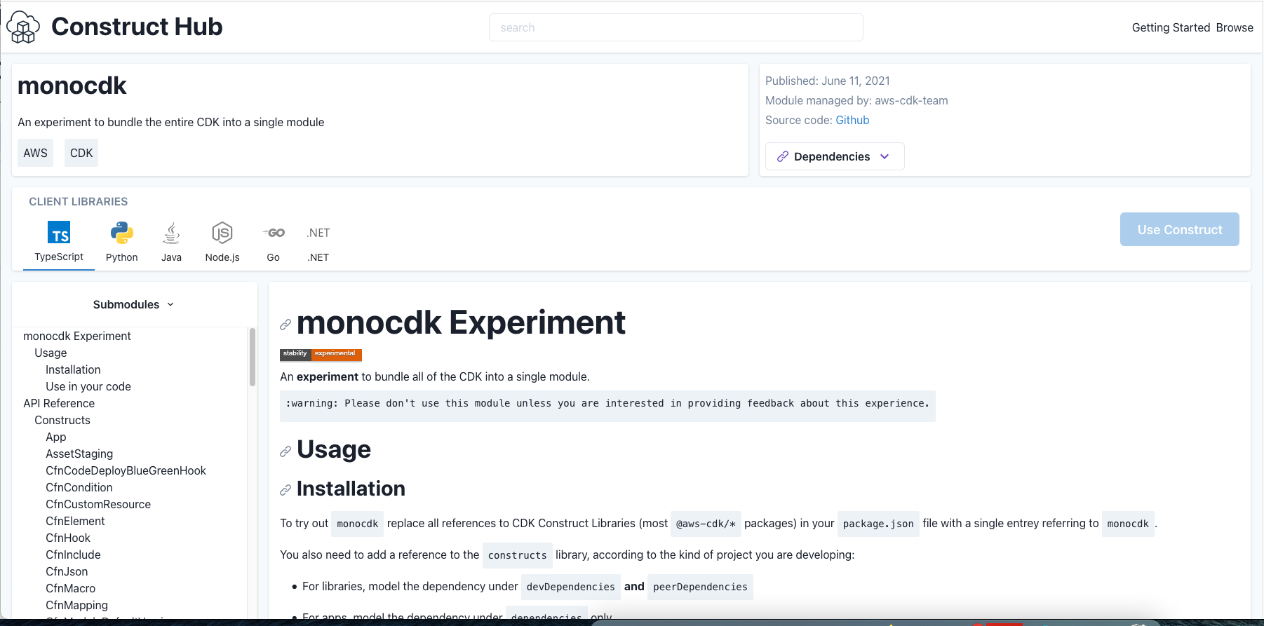Package page - implement "choose submodule" button · Issue #49 · cdklabs/construct-hub-webapp ...