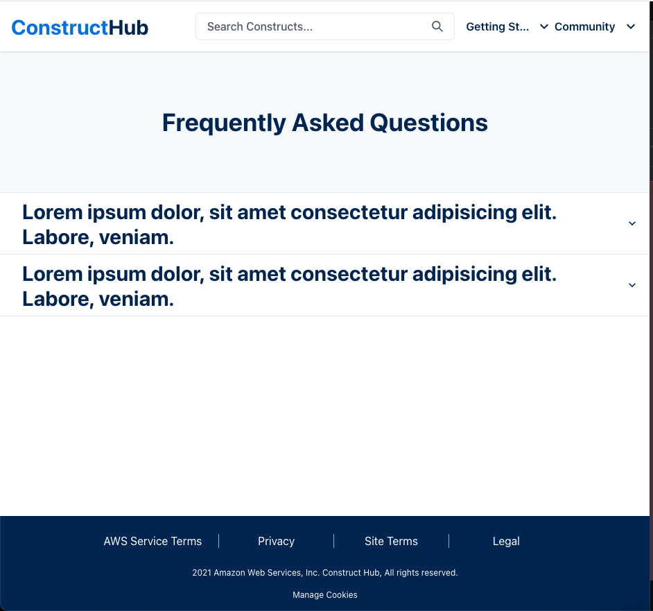 feat: faq-page (lorem text) by gabewomble · Pull Request #235 · cdklabs/construct-hub-webapp ...