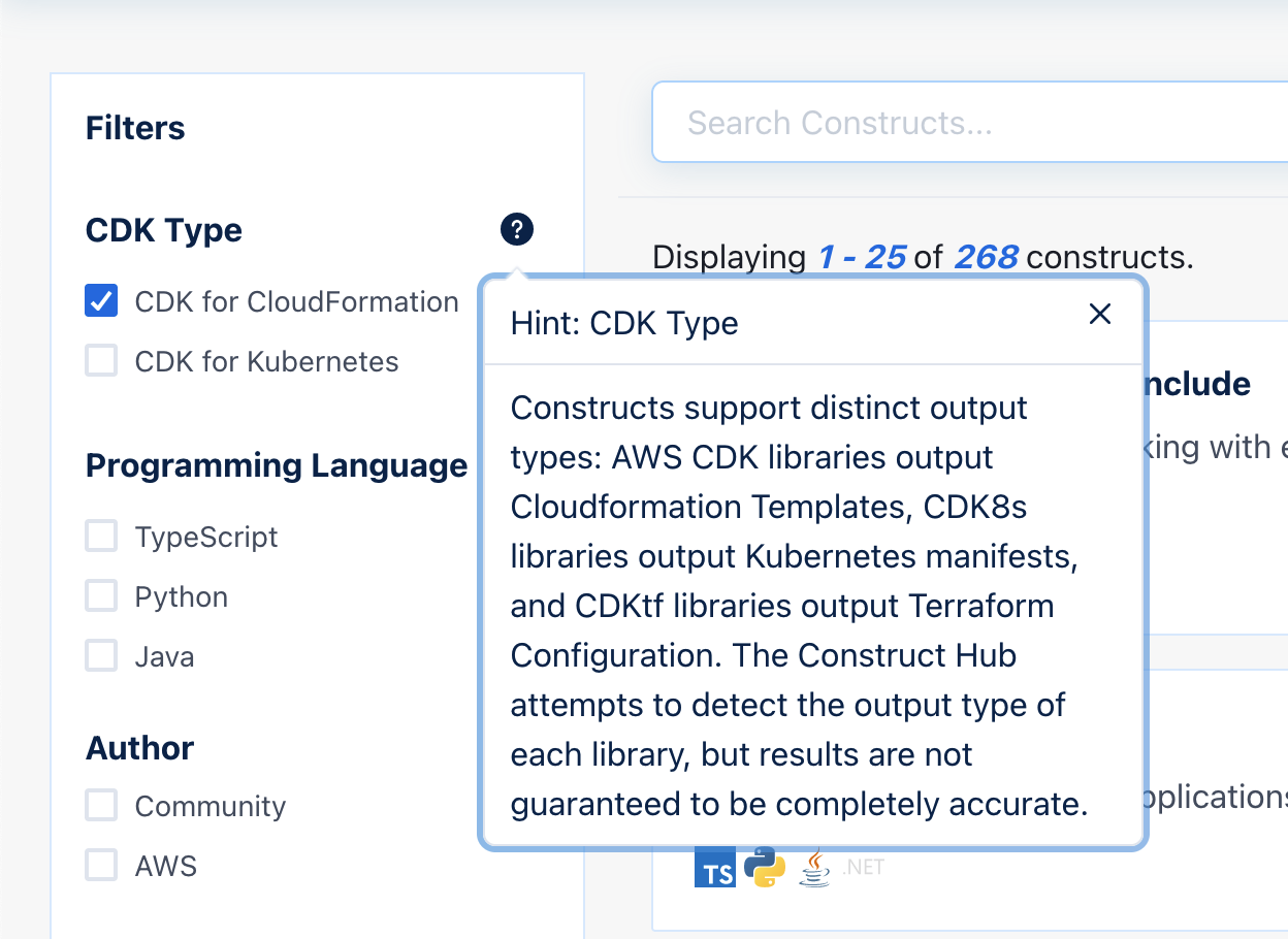 feat: CDKType + version filter by gabewomble · Pull Request #454 · cdklabs/construct-hub-webapp ...