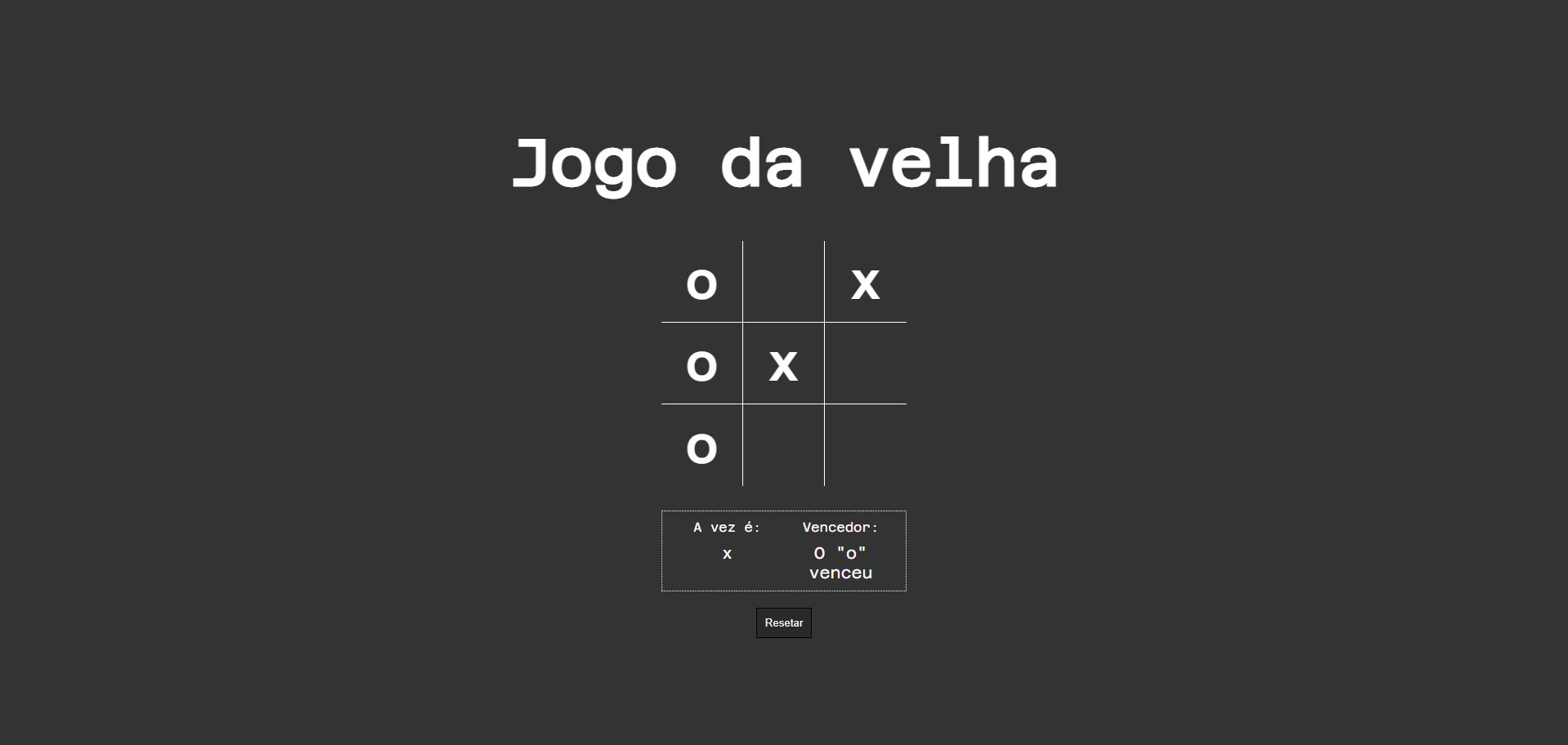 GitHub - fernandoborel/jogodavelha: Jogo da velha, utilizando JavaScript puro.
