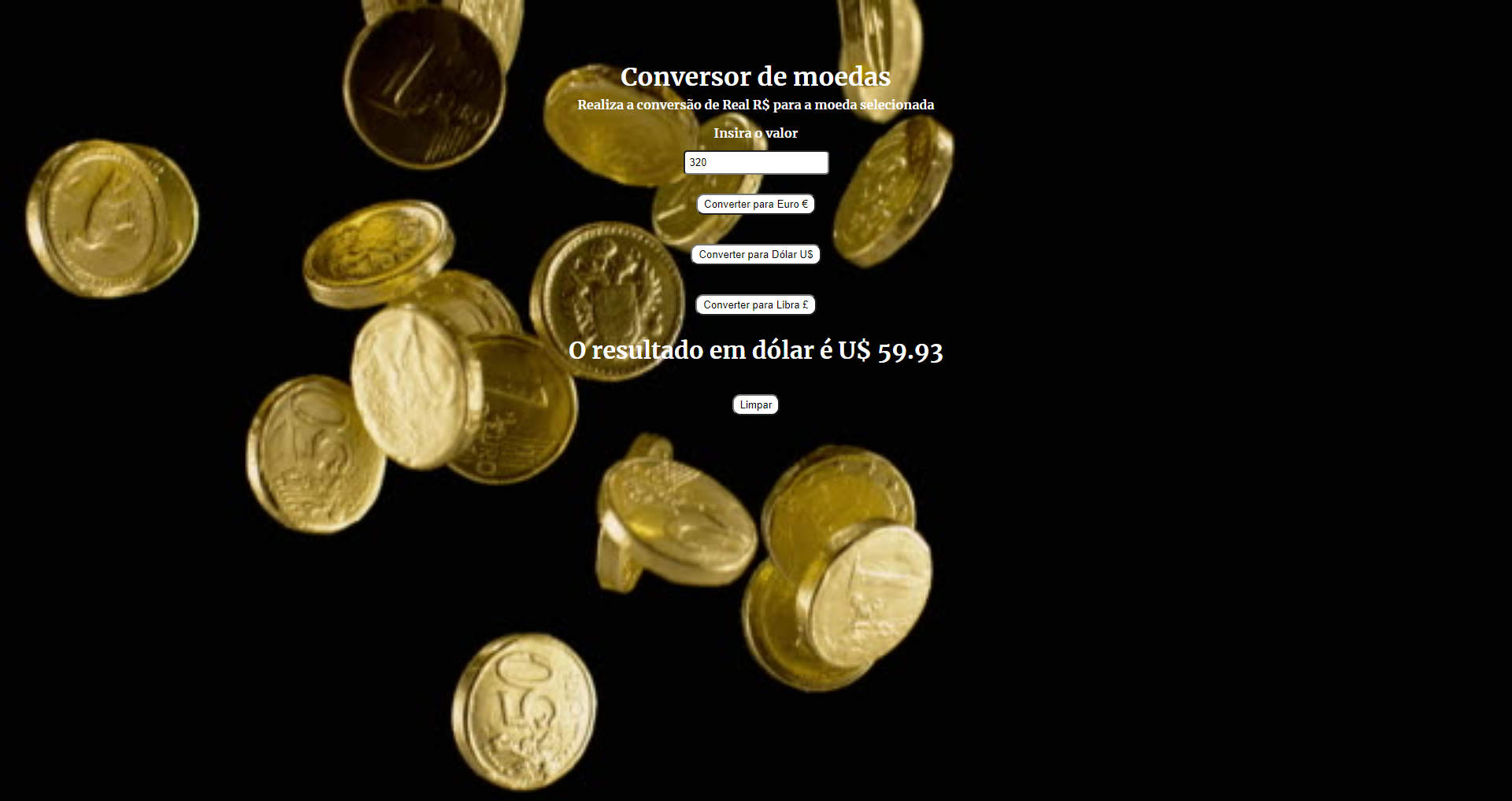 GitHub - fernandoborel/conversor-de-moedas2.0: Conversor de Real R$ para Euro, Dólar e Libra