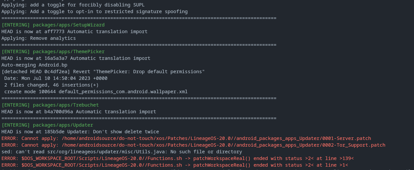 Unable to patch Lineage 20.0 android_packages_apps_Updater · Issue #222 · Divested-Mobile ...