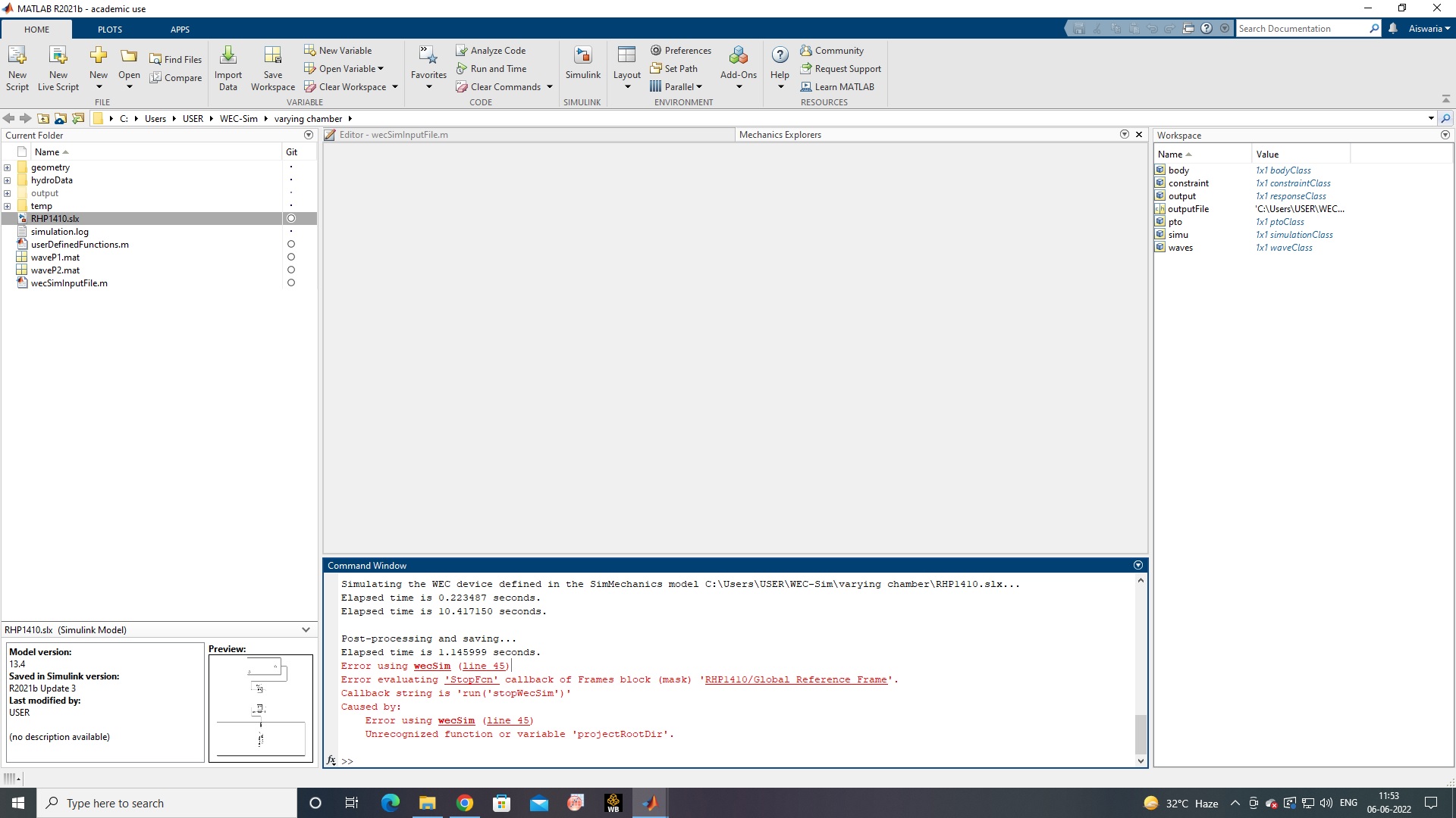 [Theory or Implementation] Running WEC-Sim and using elevationImport ...