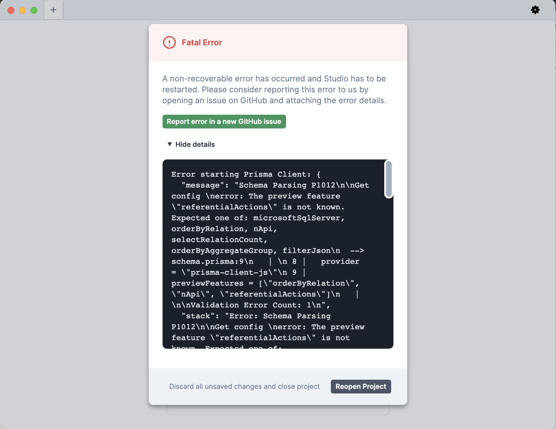 Fatal error in electron app with `referentialActions` flag · Issue #716 · prisma/studio · GitHub