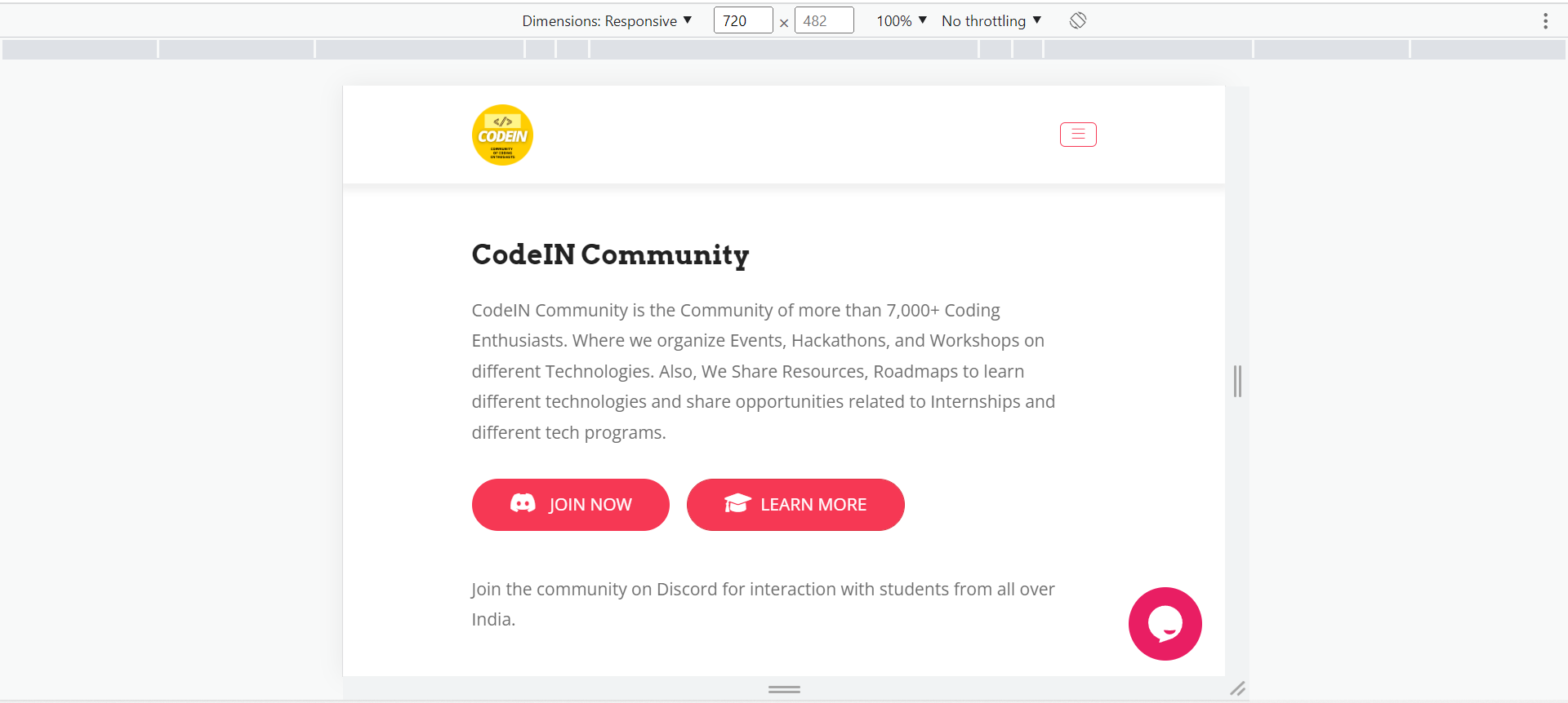fixing bug in responsive design · Issue #303 · SauravMukherjee44/CodeIN-Community-Website · GitHub