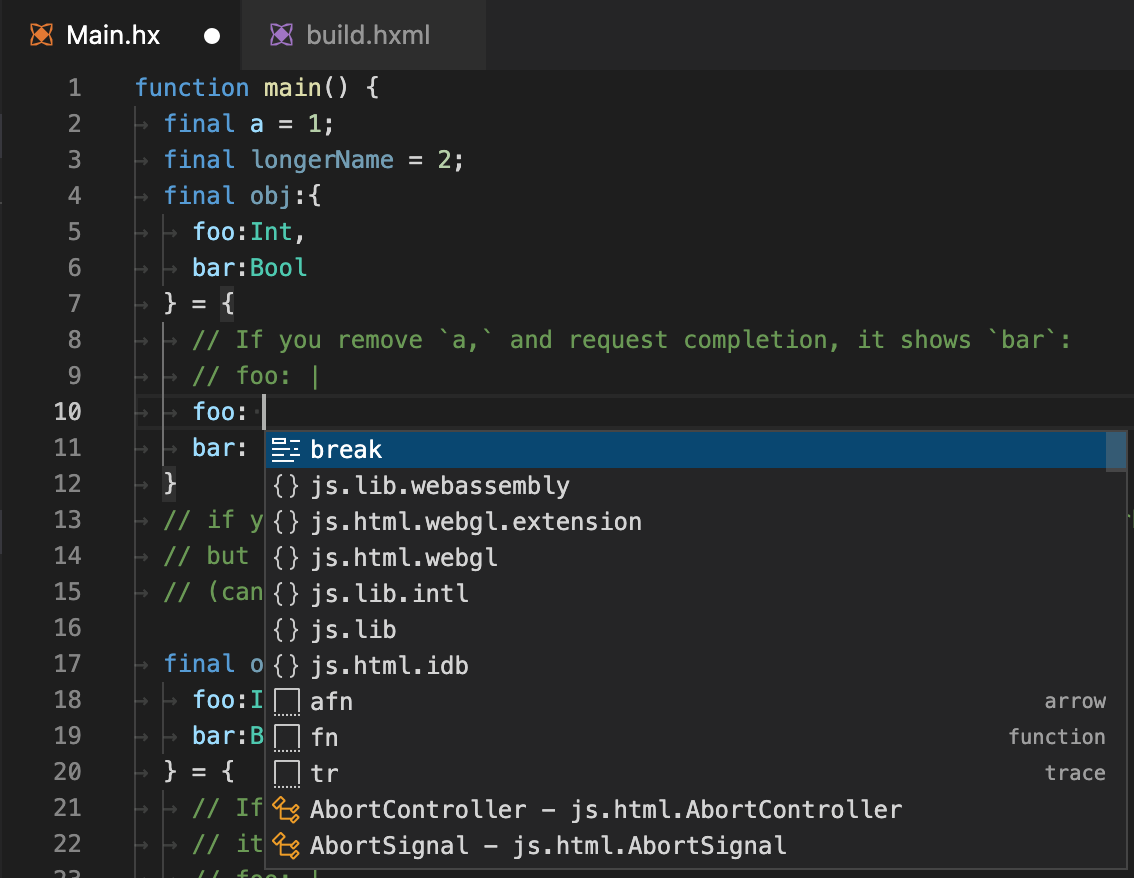 Completion request on first structure fields · Issue #10414 · HaxeFoundation/haxe · GitHub