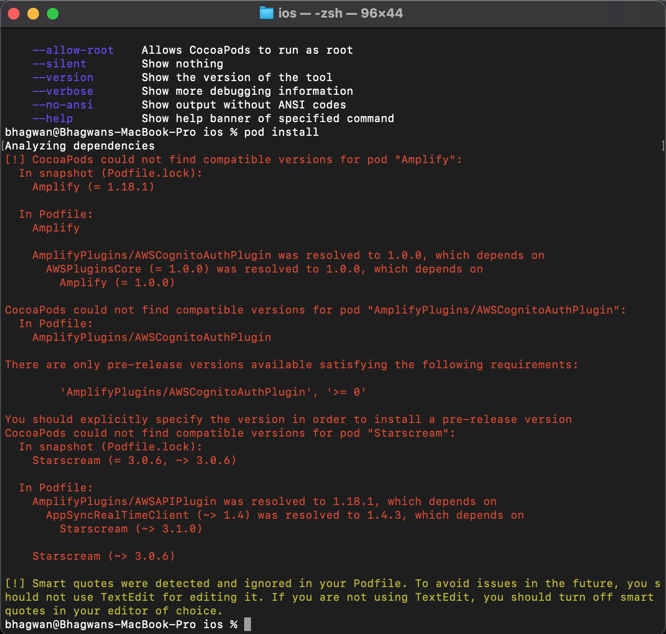 Not able to install the AWS pods fie · Issue #1575 · aws-amplify/amplify-swift · GitHub
