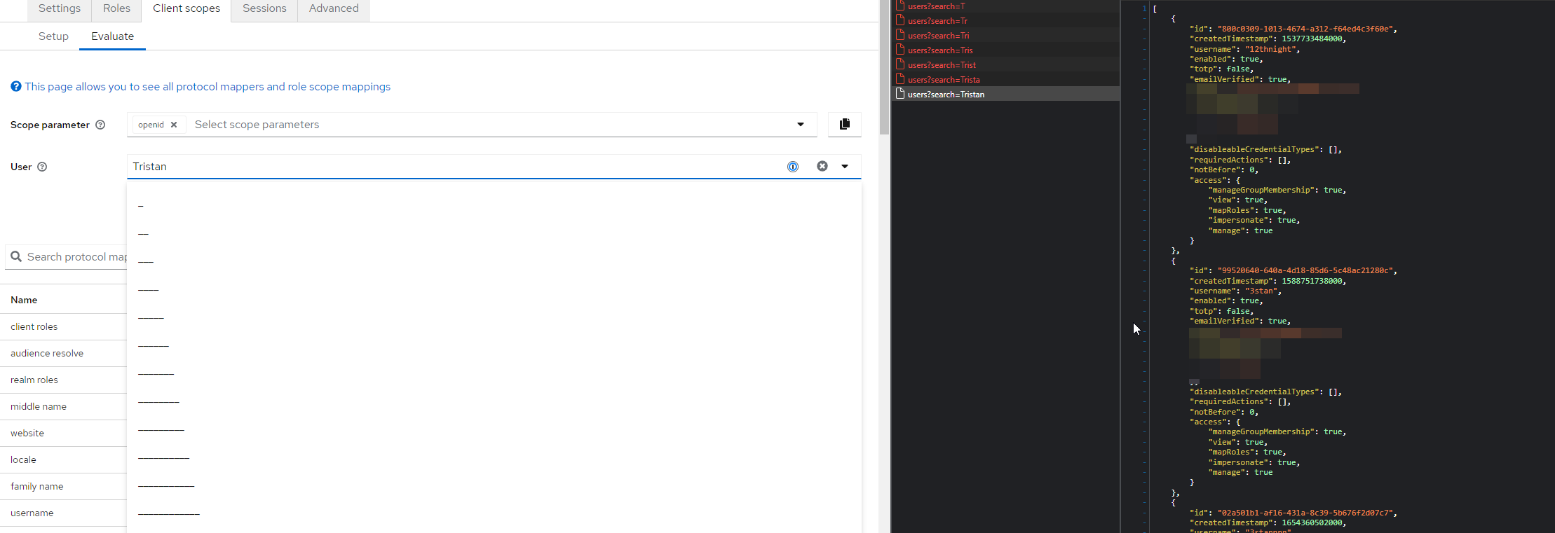 User search doesn't work on Client Scopes -> Evaluate view · Issue #17911 · keycloak/keycloak ...