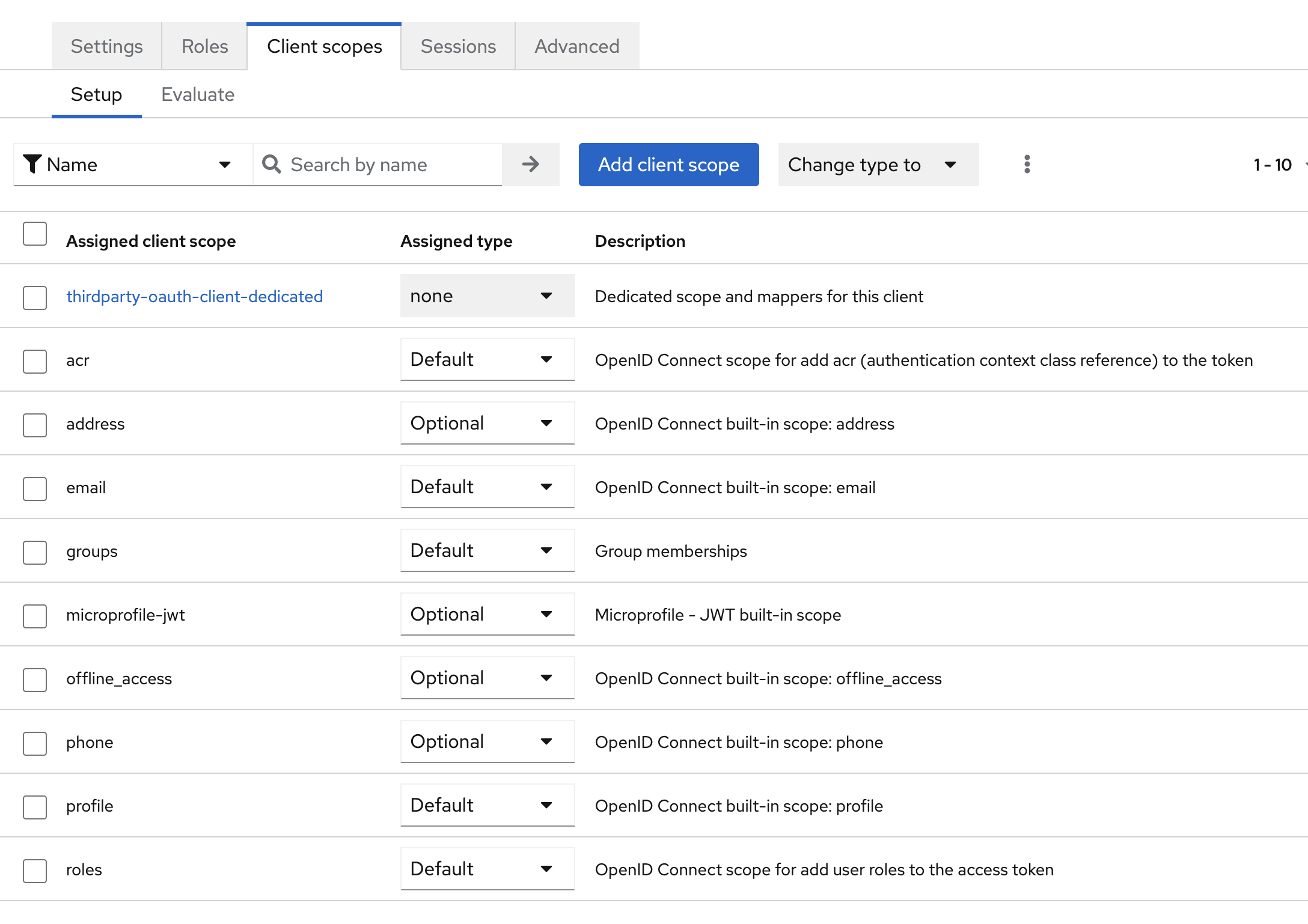 Scope parameter search doesn't work on Client Scopes -> Evaluate view for scopes enabled by ...