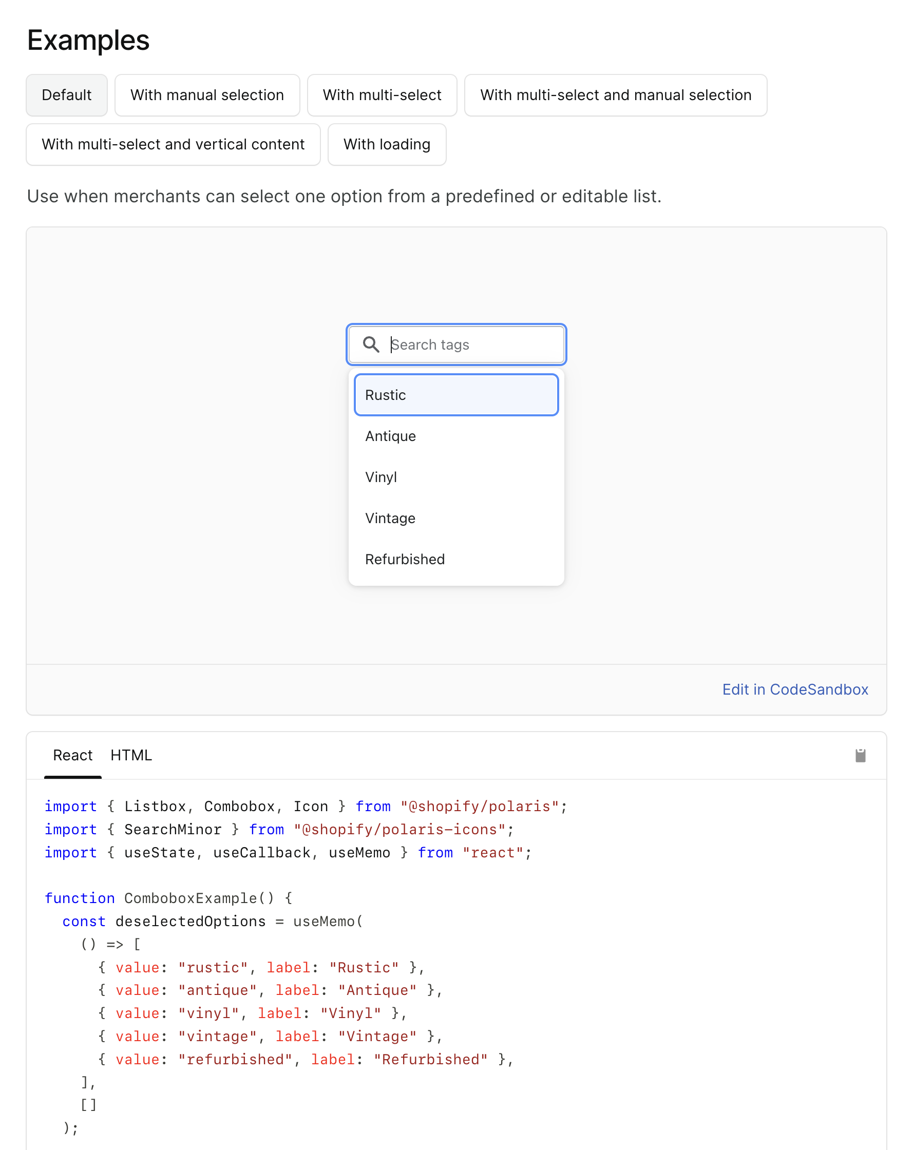 [polaris.shopify.com] Code is not visible without clicking the Code tab · Issue #6381 · Shopify ...