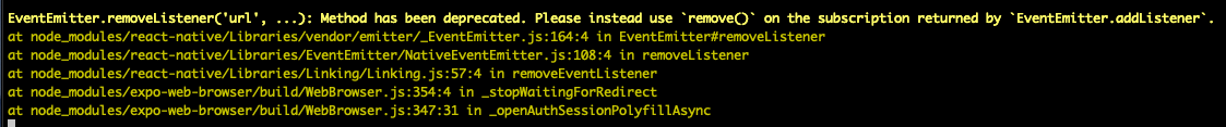 EventEmitter.removeListener('change', ...): Method has been deprecated. Please instead use ...