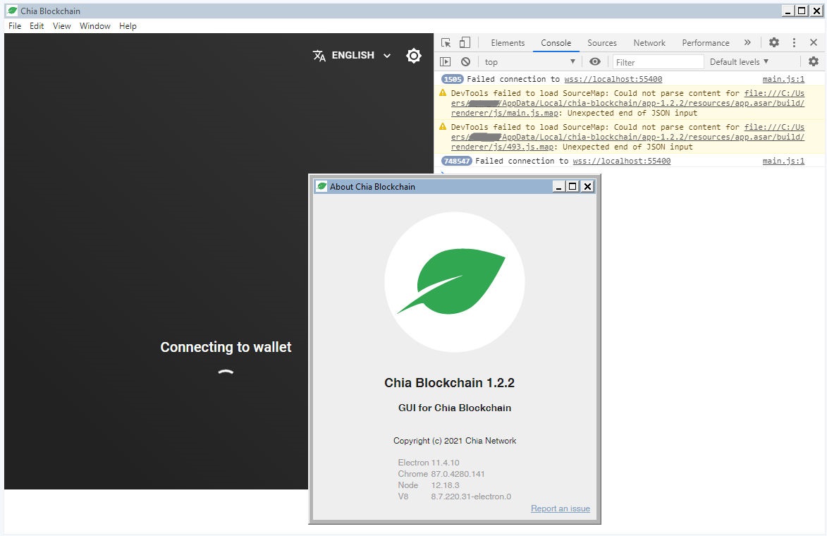 chia gui wont connect to wallet, i start the app it says it is ...