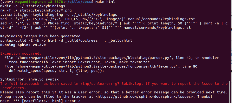 Qtile Venv Make Html Exception Occurred Running Sphinx V420 · Issue 9720 · Sphinx Docsphinx
