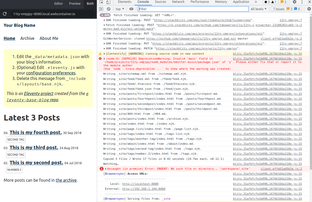 11ty won't serve in new Node 16 webcontainer when running on ChromeOS 100 · Issue #656 ...