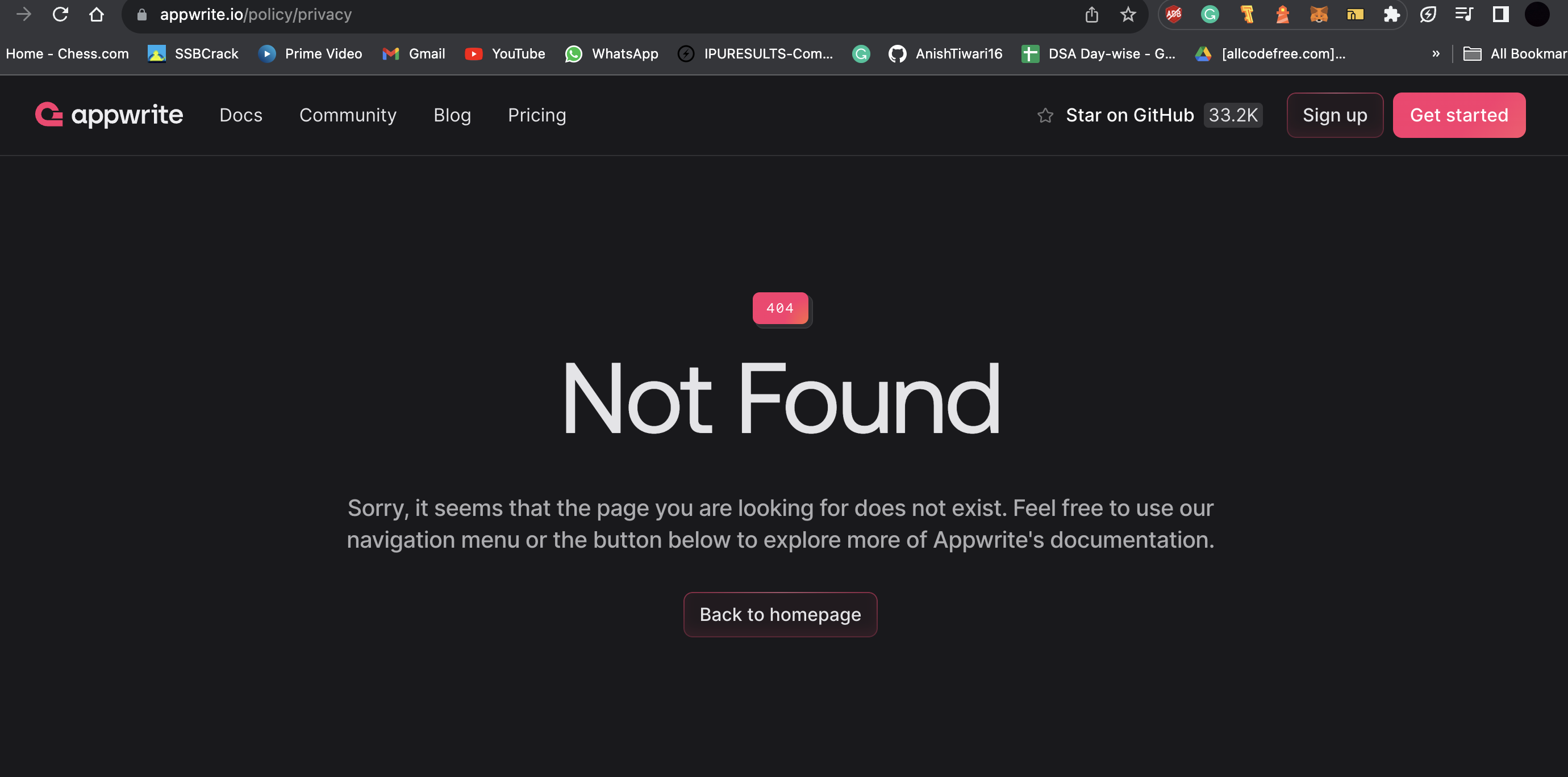 🐛 Bug Report: Privacy policy link is invalid · Issue #6485 · appwrite/appwrite · GitHub