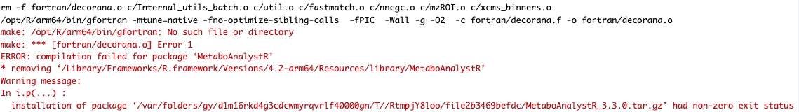 gfortran issues - NO Solution so far · Issue #256 · xia-lab/MetaboAnalystR · GitHub