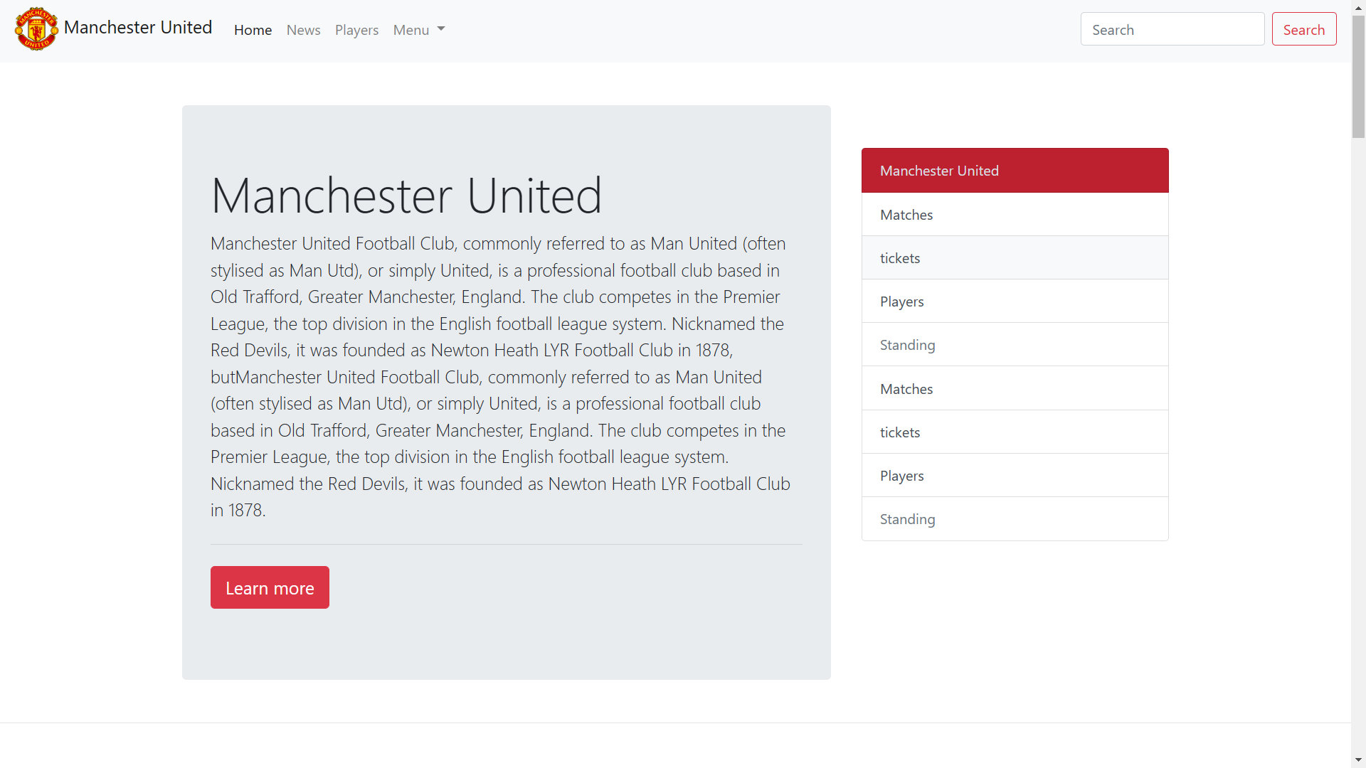 GitHub - iamMalekAmin/Manchester-Untid-Club-page: Man Utd Page using bootstrap