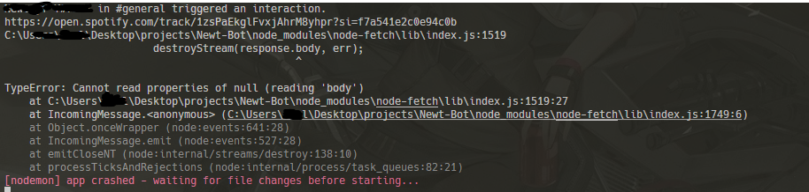 discord player crash when pass spotify link · Issue #1524 · Androz2091/discord-player · GitHub
