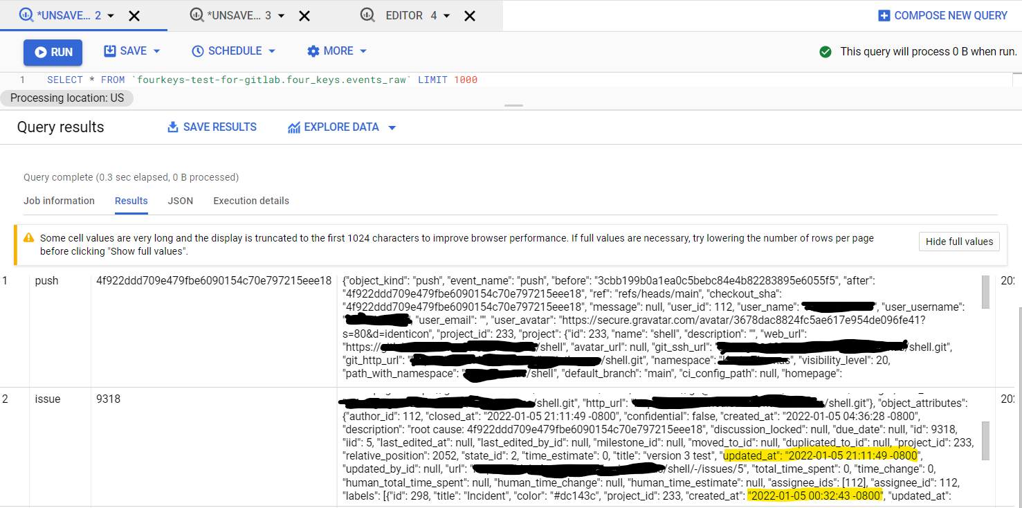 Incidents table is not showing data in BigQuery for fourkeys Gitlab(VCS and CI/CD). It is ...