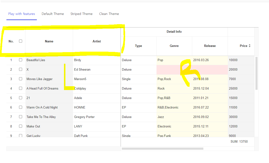 How can I put a string type in the row header? How to include the row header in the lsider area ...