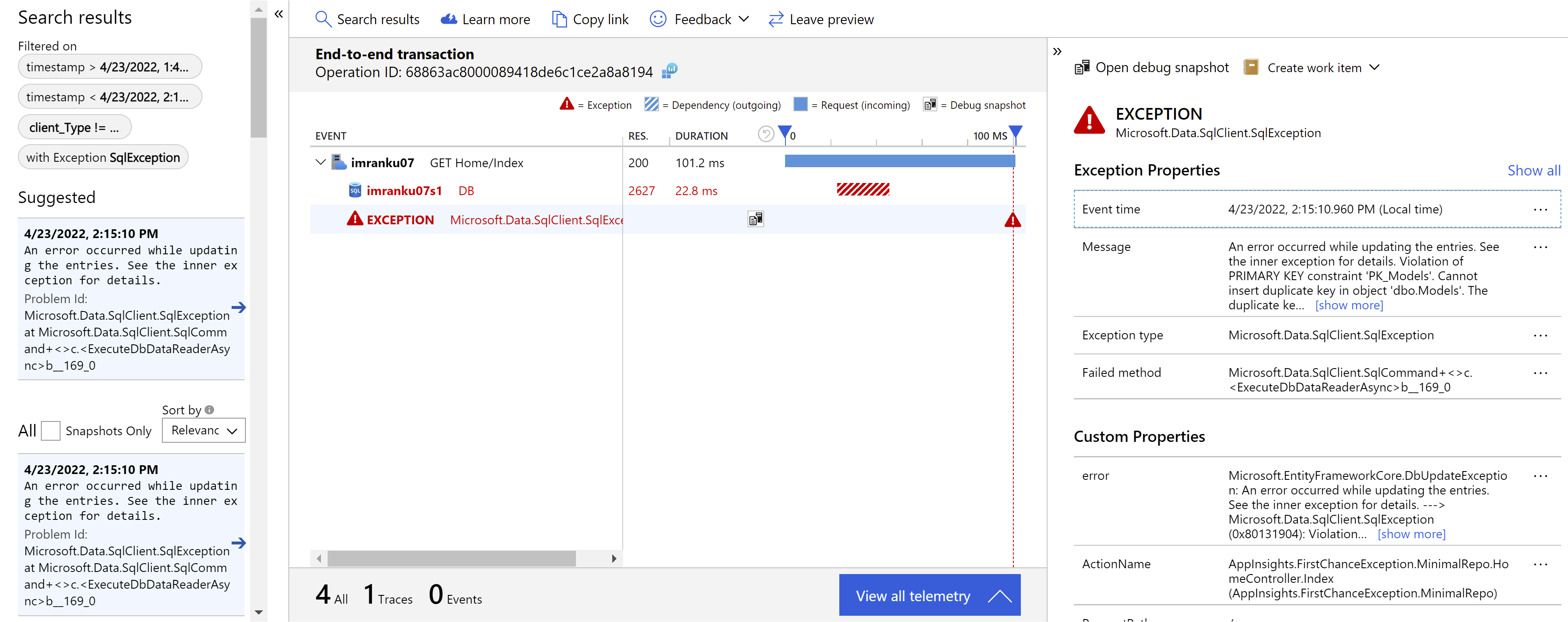 Differentiate between unhandled exception and first chance exception in Azure ...