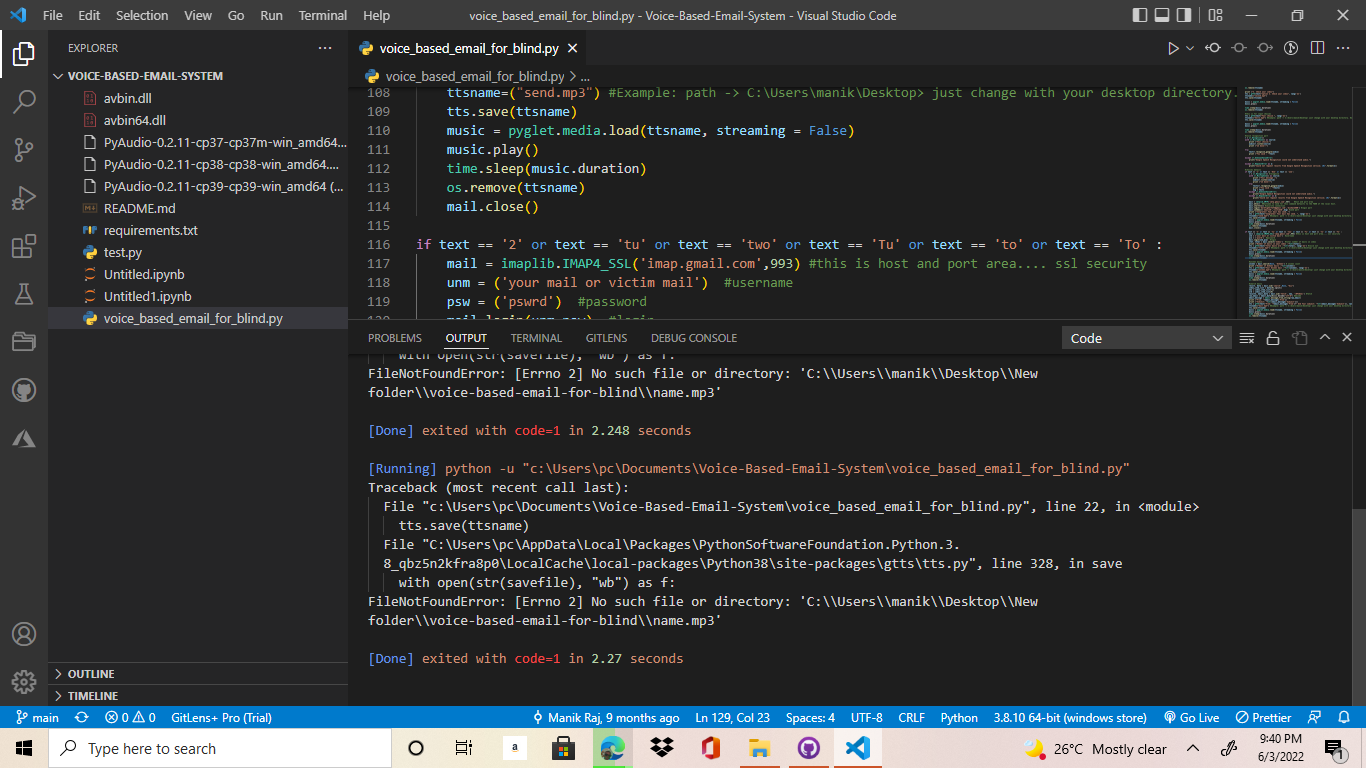 issues · Issue #1 · manik7273/Voice-Based-Email-System · GitHub