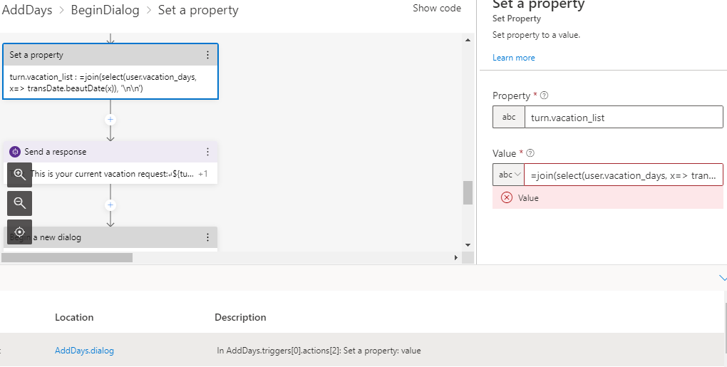 Set a property: value - Bug Warning? · Issue #8429 · microsoft/BotFramework-Composer · GitHub