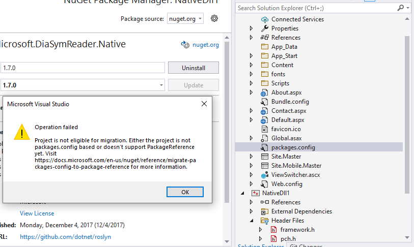 Migration option shows up for C++ projects, contrary to documentation ...