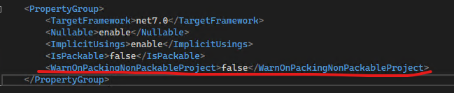 "This project cannot be packaged because packaging has been disabled" nag when IsPackable is ...