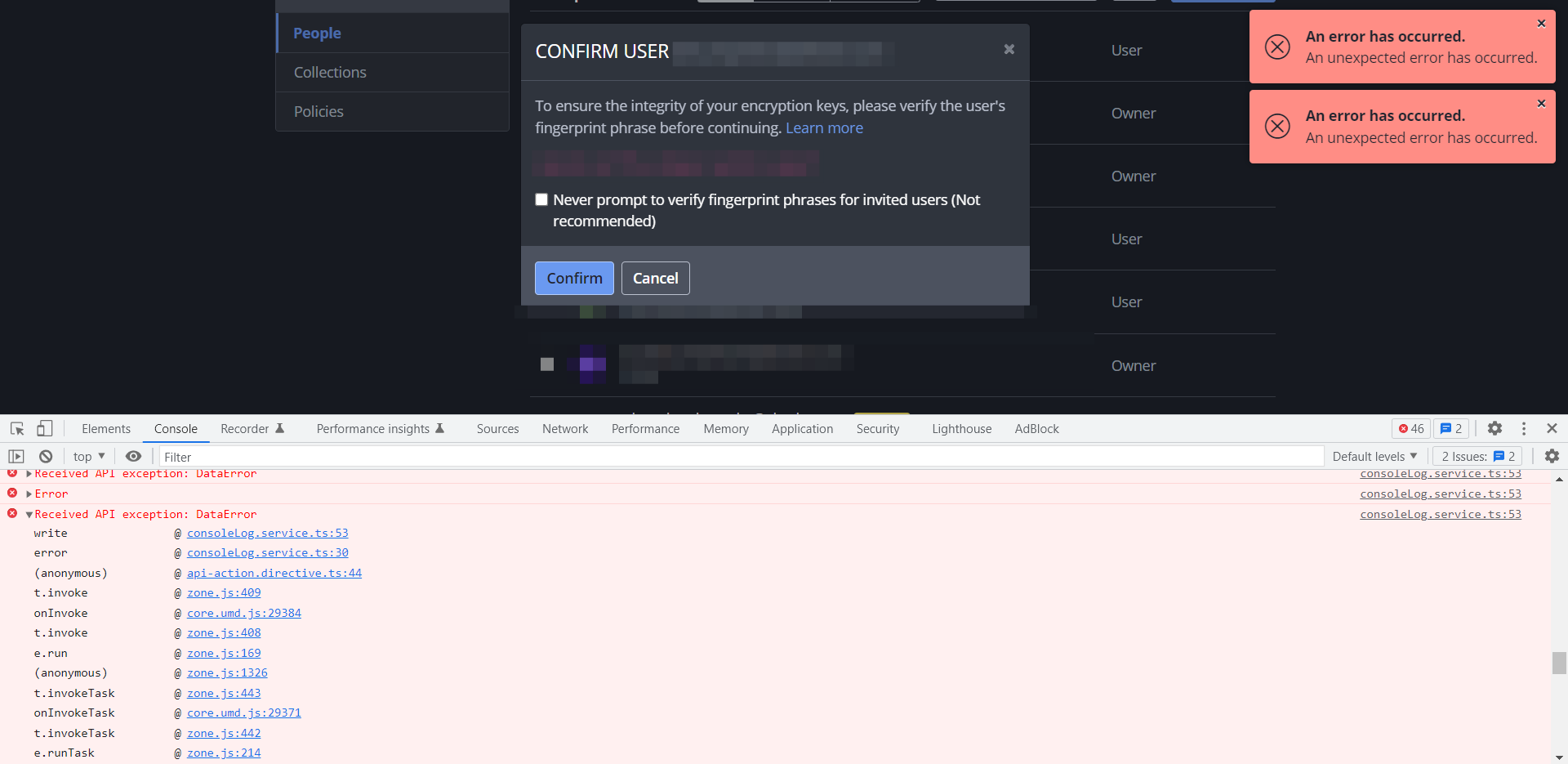 VaultWarden - 1.25.1. An unexpected error has occured during user confirmation · dani-garcia ...